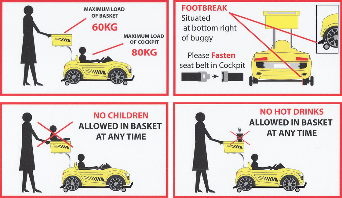 UK Strollers, Ride on shopping cars for hire, UK delivery, themed vehicles, kid car shopping trolley